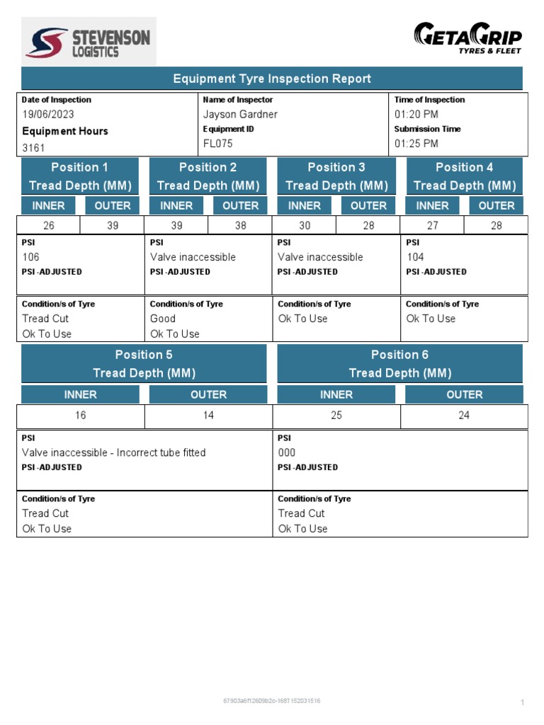 Equipment Tyre Inspection FL075 | PDF | Tire | Vehicles