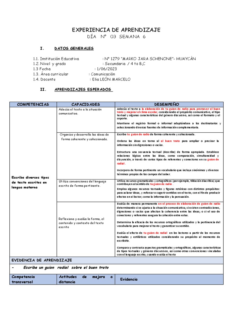Experiencia De Aprendizaje 4to U2 Pdf Radiodifusión Aprendizaje