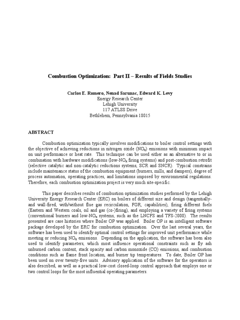 Combustion Optimization Part II Results | PDF | Combustion | N Ox