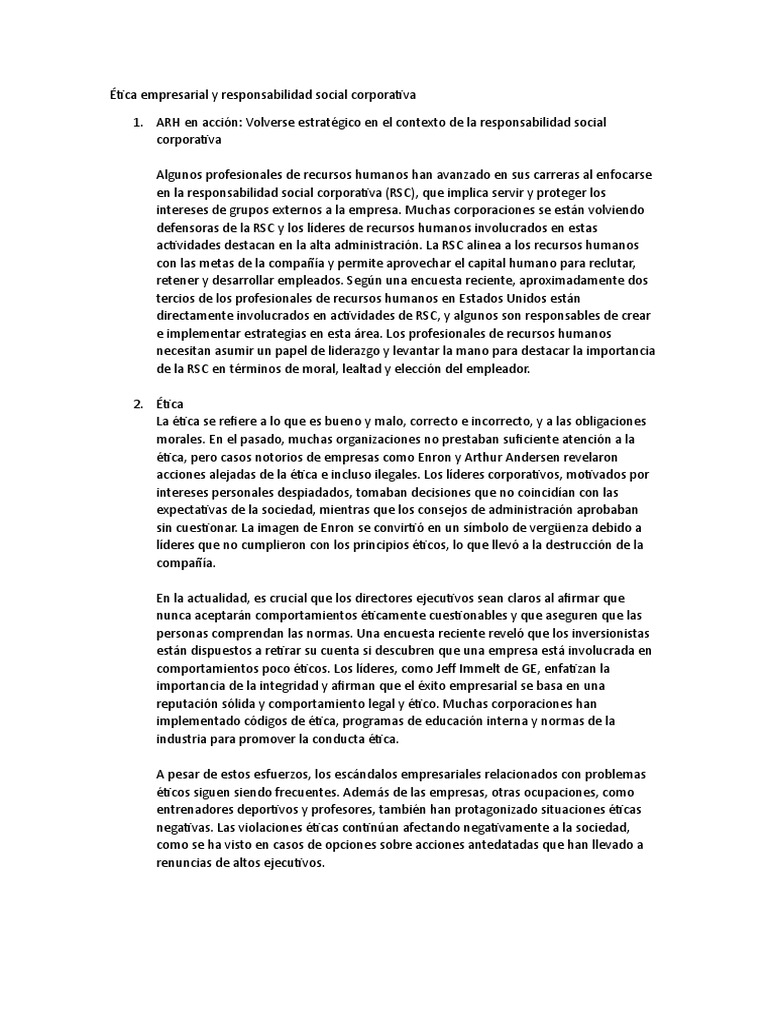 Ética Empresarial y Responsabilidad Social Corporativa | PDF ...