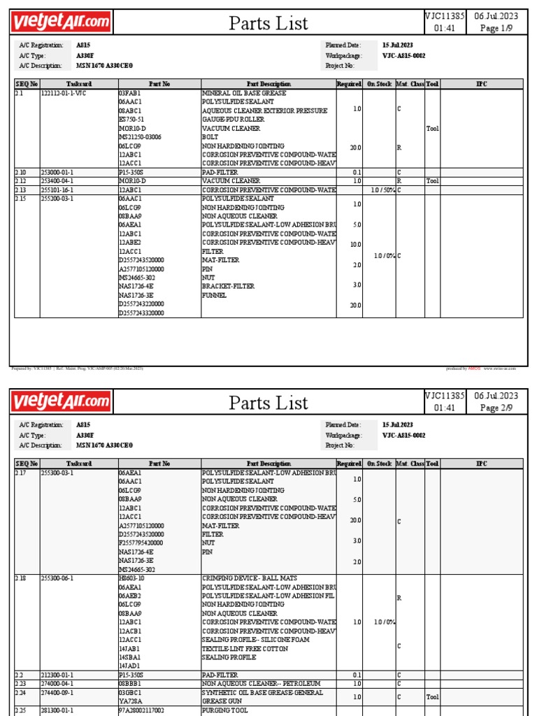 A330F Parts List and Specifications | PDF | Industrial Processes ...