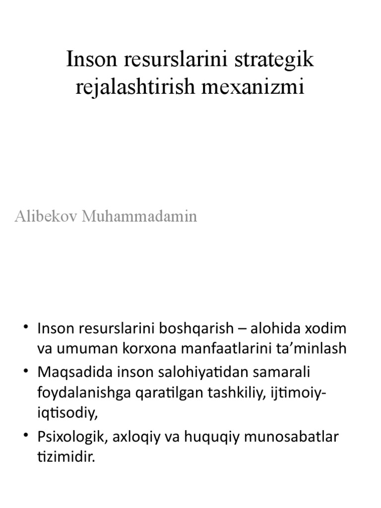 Inson Resurslarini Boshqarish Alibekov Muhammadamin | PDF