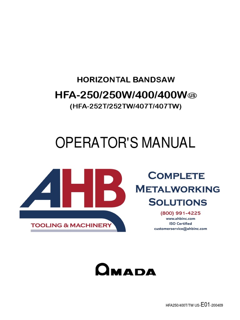 Amada HA250W-400W Operators Manual | PDF | Oil | Fires
