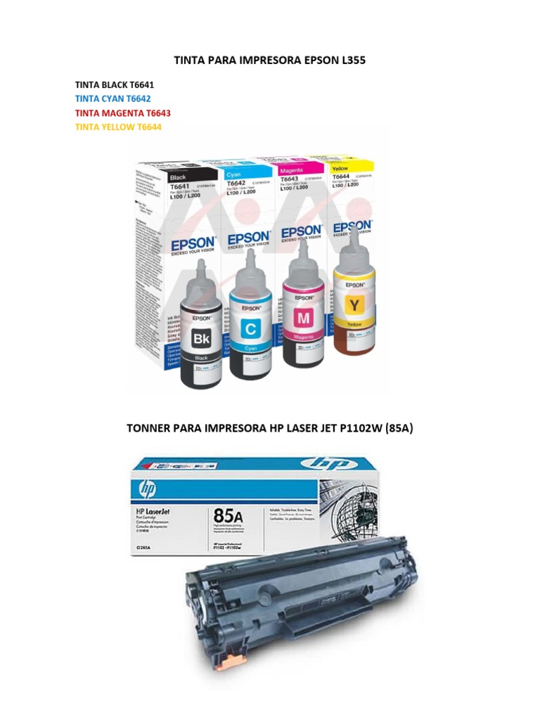 TINTA PARA IMPRESORA EPSON L355 Y CARTUCHOS | PDF