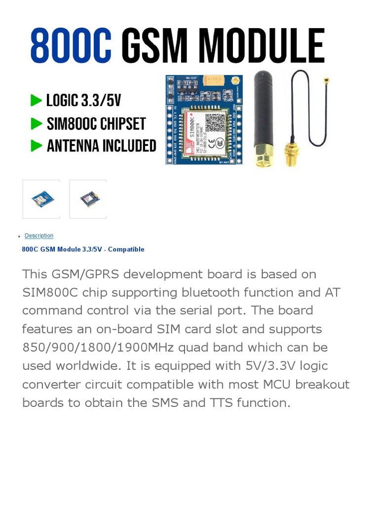 800C GSM Module 3.3 - 5V - Compatible - Micro Robotics | PDF | Arduino ...