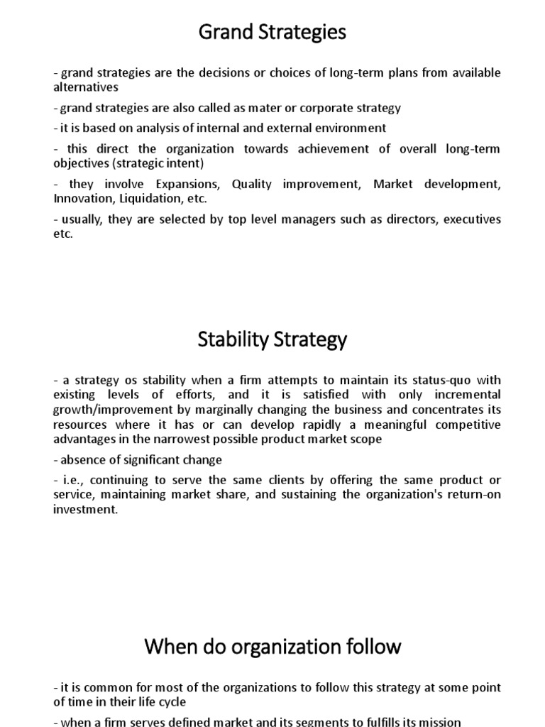 Grand Strategies | PDF | Strategic Management | Mergers And Acquisitions