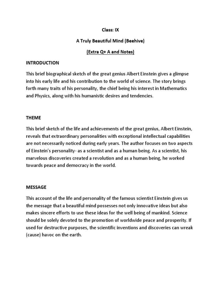 Ch-4 A Truly Beautiful Mind (Extra Q+A and Notes) | PDF | Albert ...