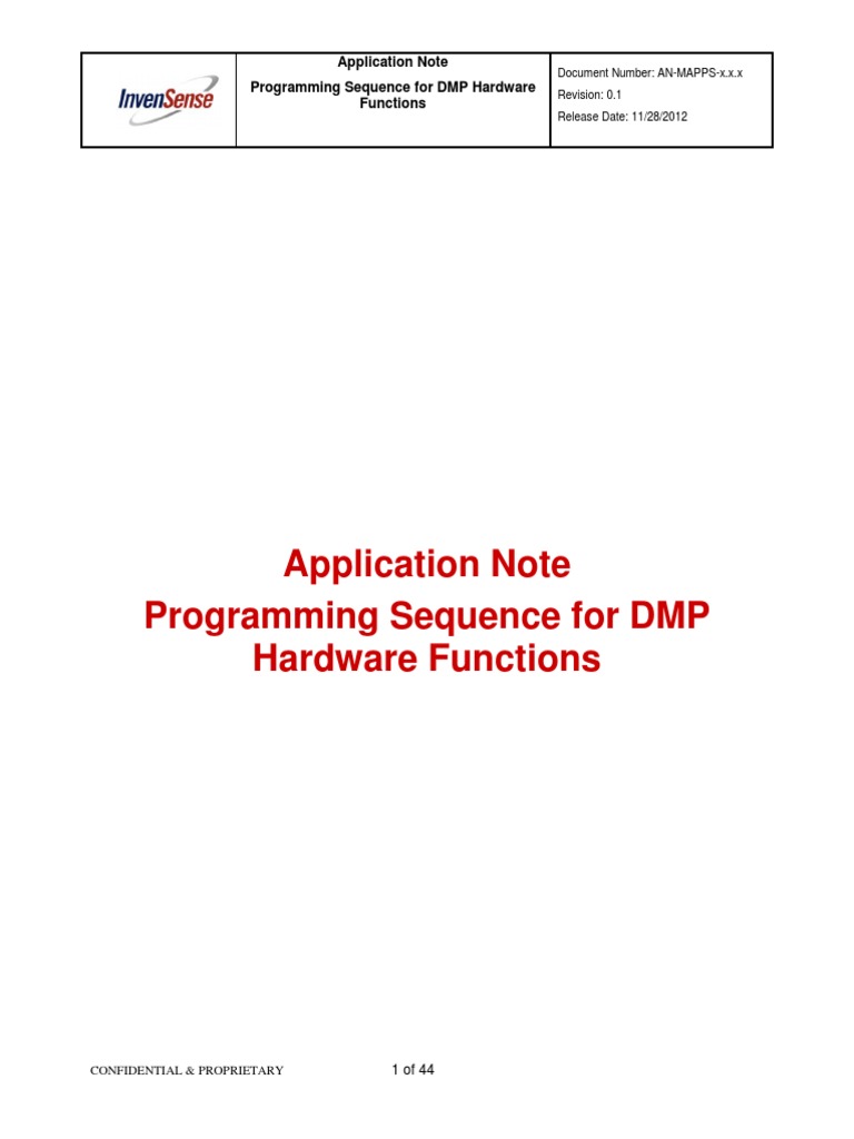Application Note Programming Sequence For Dmp Hardware Functions V12