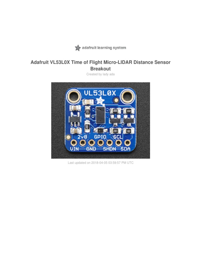Adafruit Vl53l0x Micro Lidar Distance Sensor Breakout Pdf Arduino Computer Engineering