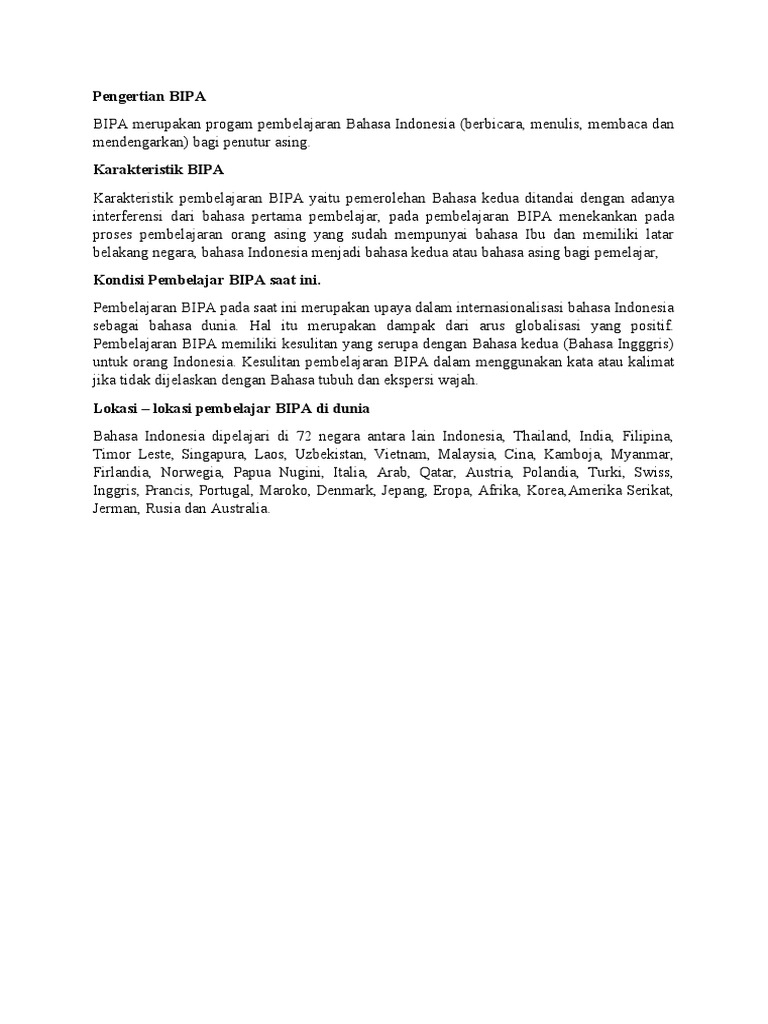 Pengertian BIPA | PDF