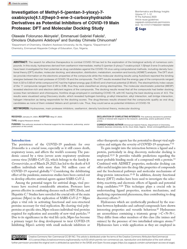 Akinyele Et Al 2023 Investigation of Methyl 5 Pentan 3 Yloxy 7 Oxabicyclo 4 1 0 Hept 3 Ene 3 ...