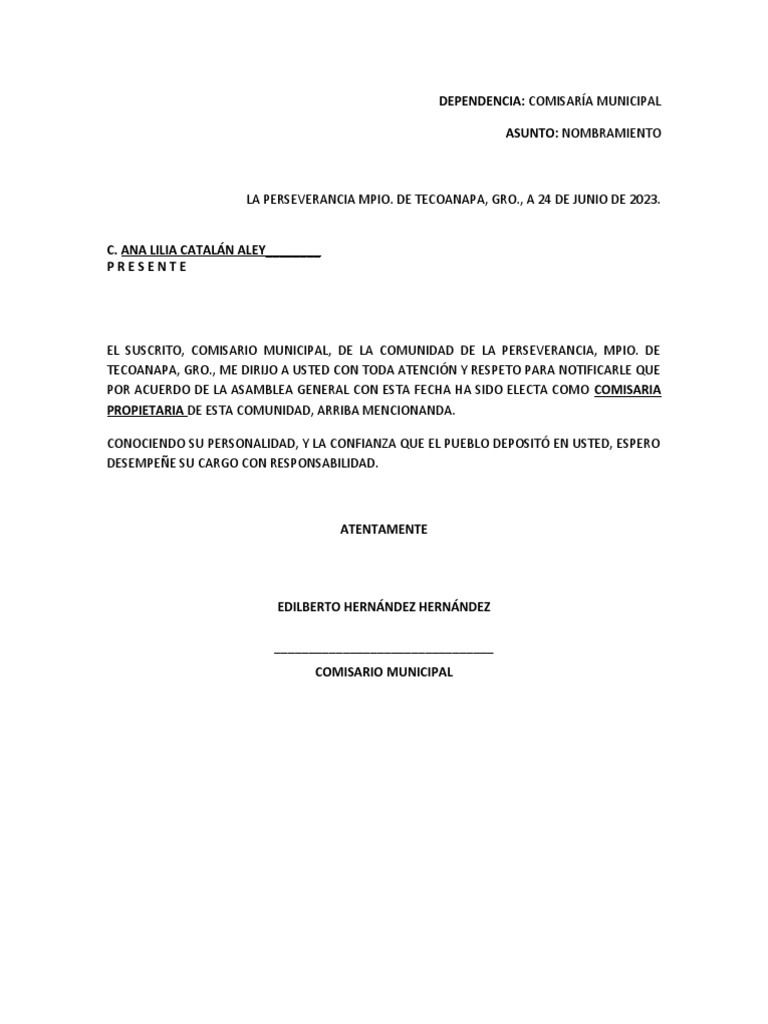 Nombramiento Comisario | PDF