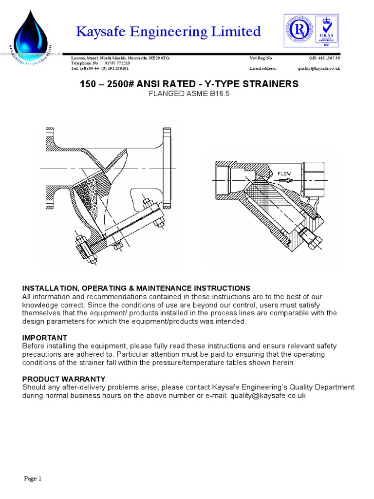 Y-Type Strainer Installation Guide | PDF | Mechanical Engineering | Manufactured Goods