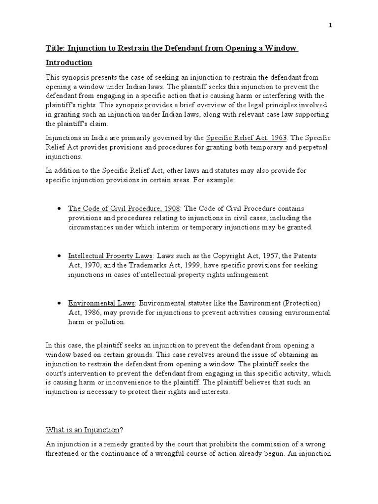 Injunction for restraining the defendant from opening the window | PDF ...
