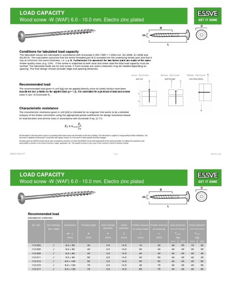 Wood Screw Load Capacity Guide | PDF | Screw | Lumber