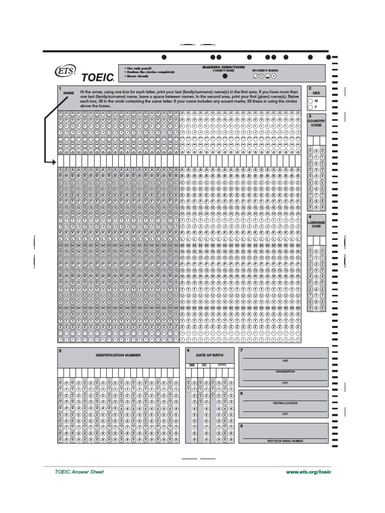 Answer Sheet Toeic | PDF