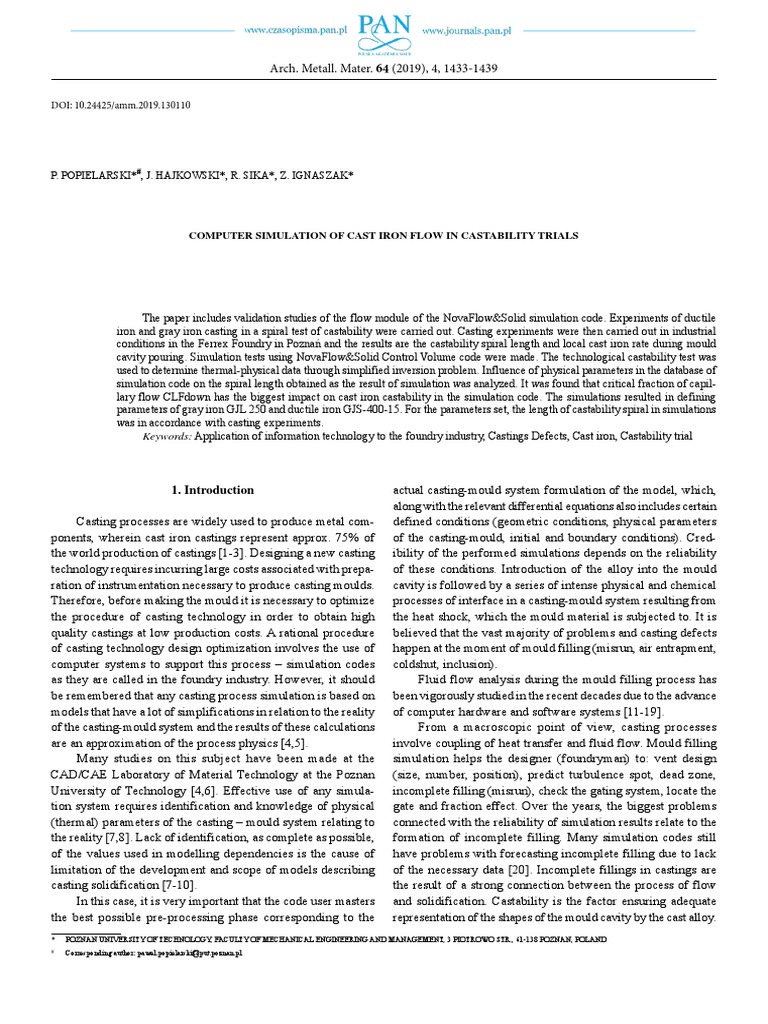 Validating Cast Iron Flow Simulations | PDF | Casting | Secondary ...