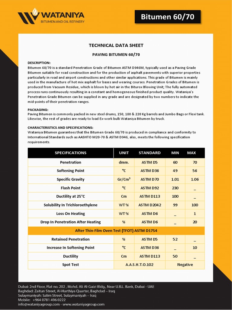 Wataniya TDS 60-70 | PDF | Building Materials | Building Engineering