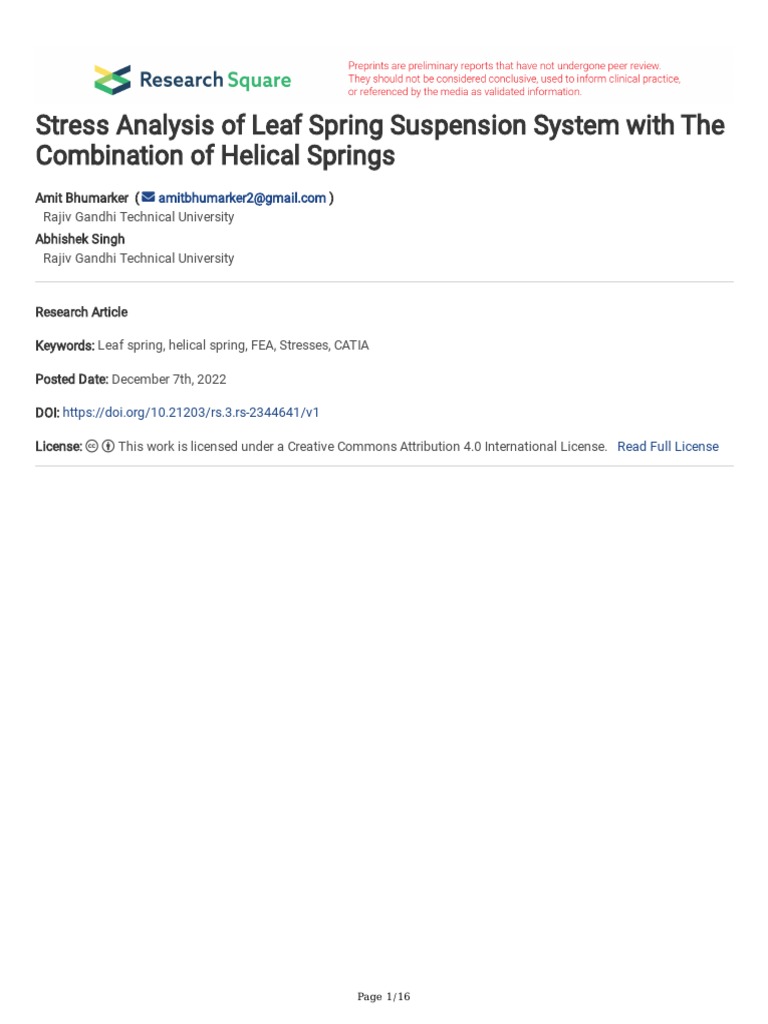 Stress Analysis of Leaf Spring Suspension System W | PDF | Structural ...