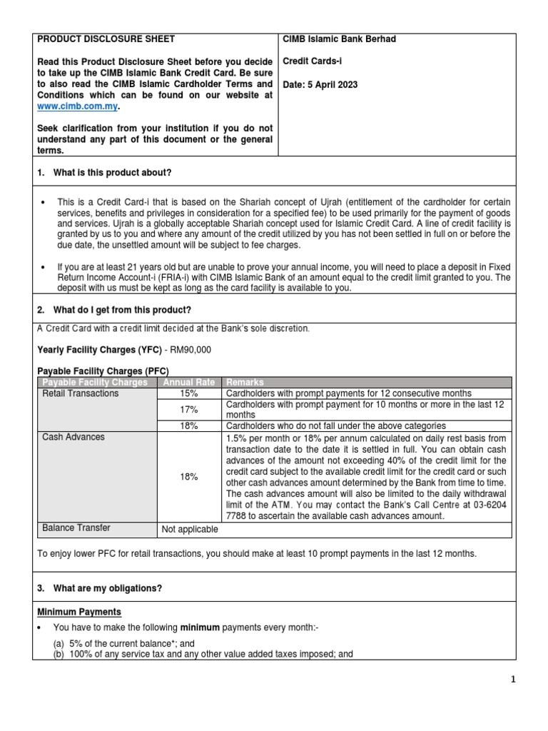 Credit Card I Pds | PDF | Credit Card | Payments