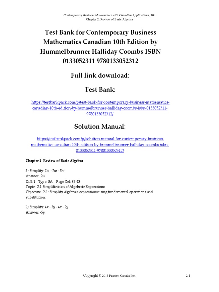Contemporary Business Mathematics Canadian 10th Edition by ...
