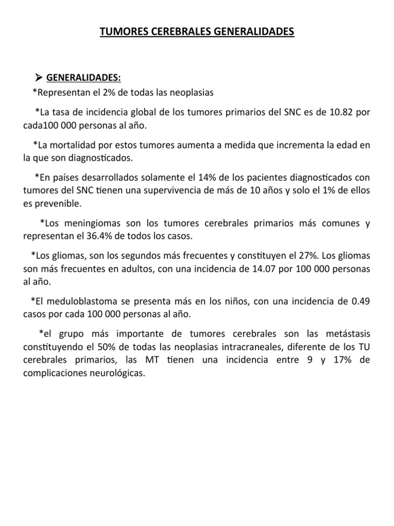 Tumores Cerebrales Generalidades | PDF | Tumor cerebral | Glioma