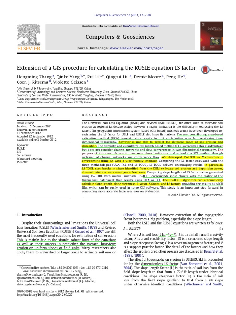 Extension of A GIS Procedure For Calculating The RUSLE Equation LS ...
