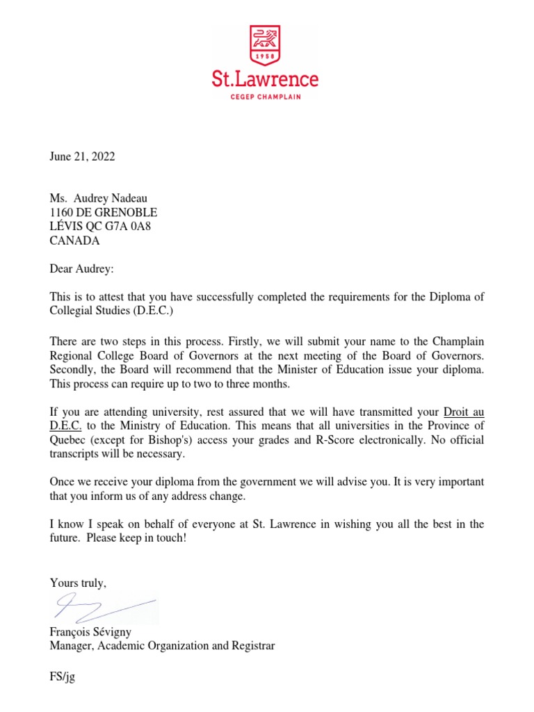 Graduates Letter With Grades | PDF