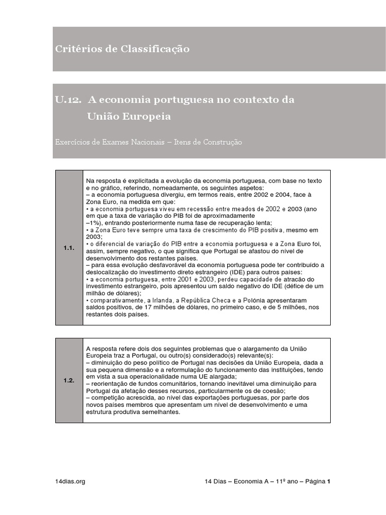 14 Dias U.12. Itens de Construcao Criterios de Correcao Exercicios de ...