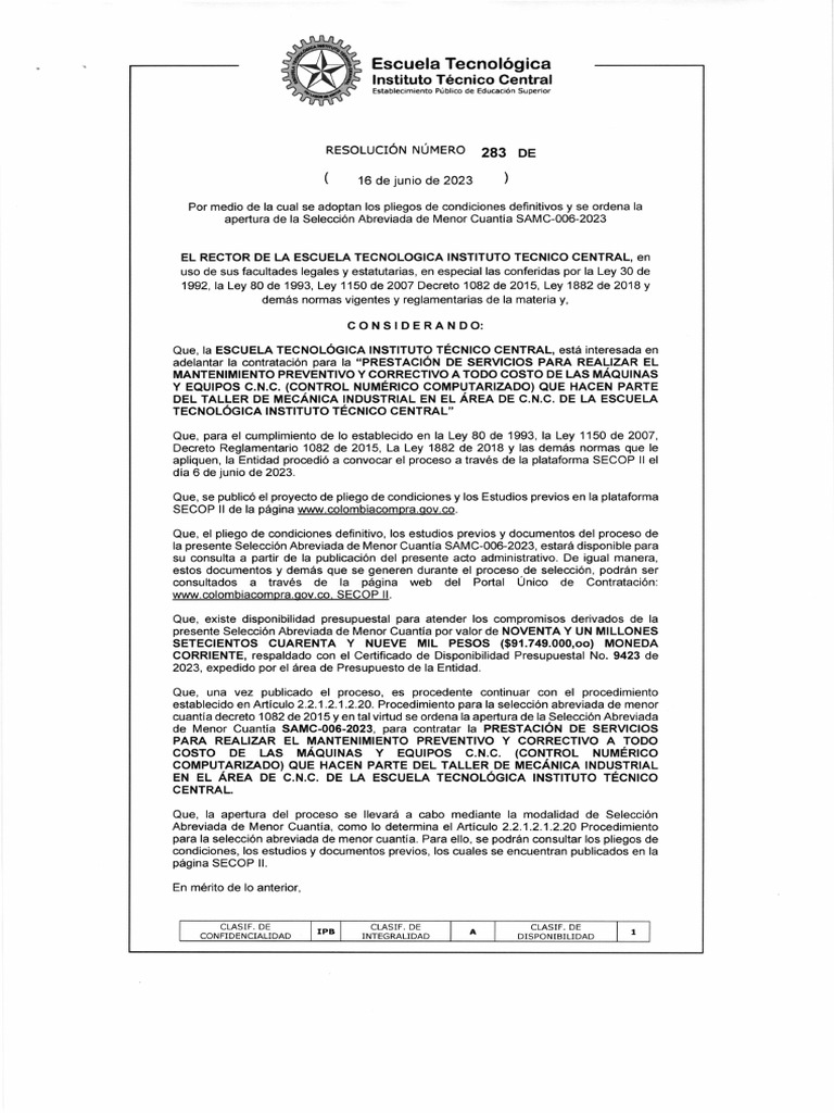 Res - 283 APERTURA SAMC 006-2023 | PDF
