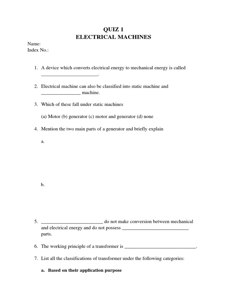 Quiz 1 - Electrical Machines | PDF | Computers | Technology & Engineering