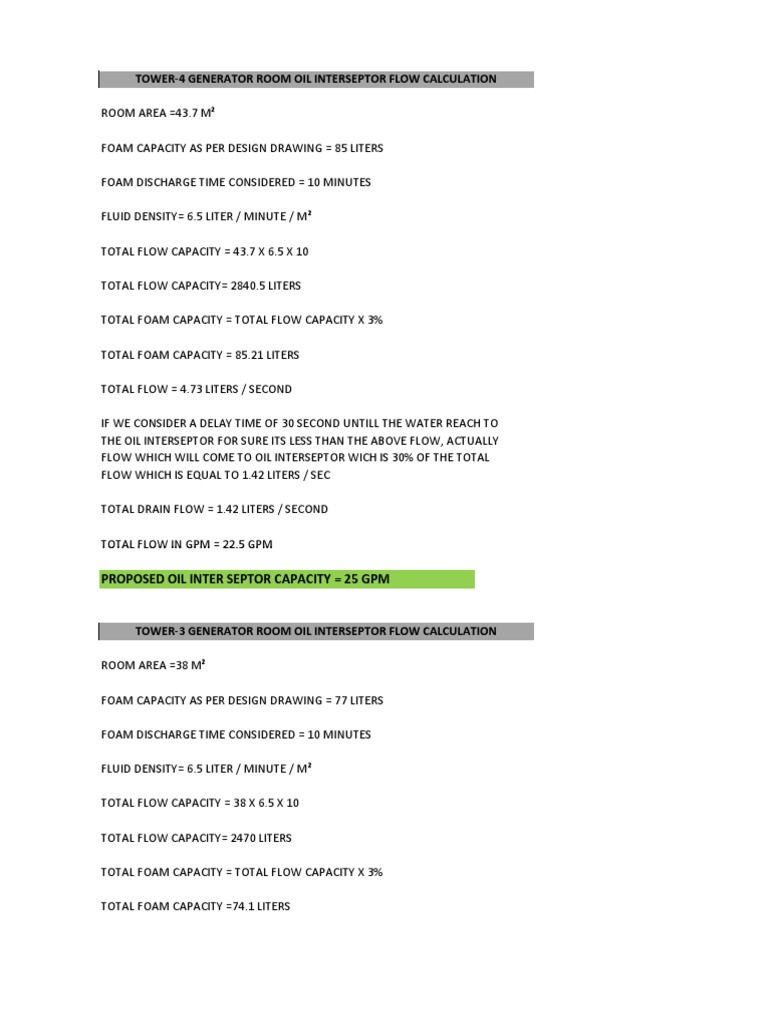 Oil Interceptor Calculation | PDF