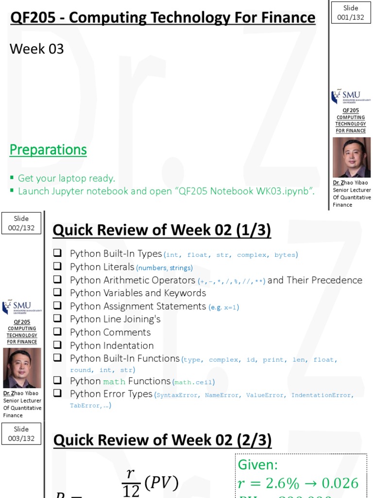 Qf205 Week 03 Pdf Python Programming Language Parameter Computer Programming