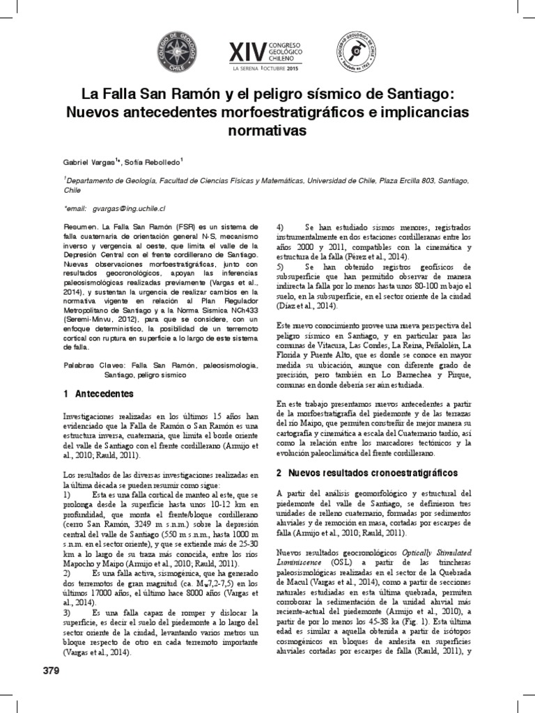 La Falla San Ramón y El Peligro Sísmico de Santiago - Nuevos ...