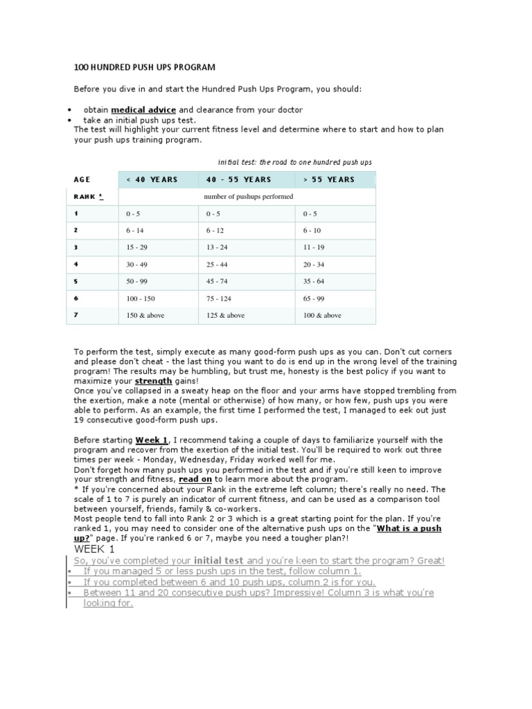 100 Hundred Push Ups Program | PDF | Physical Exercise