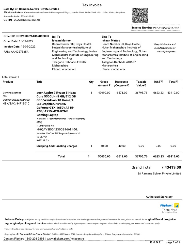 Laptop Invoice | PDF | Personal Computers | Computing