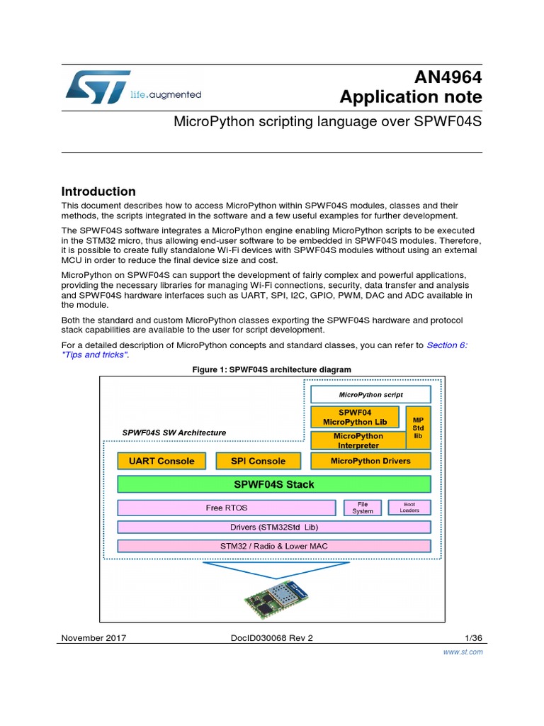 An4964 Micropython Scripting Language Over Spwf04s Stmicroelectronics Pdf Scripting Language