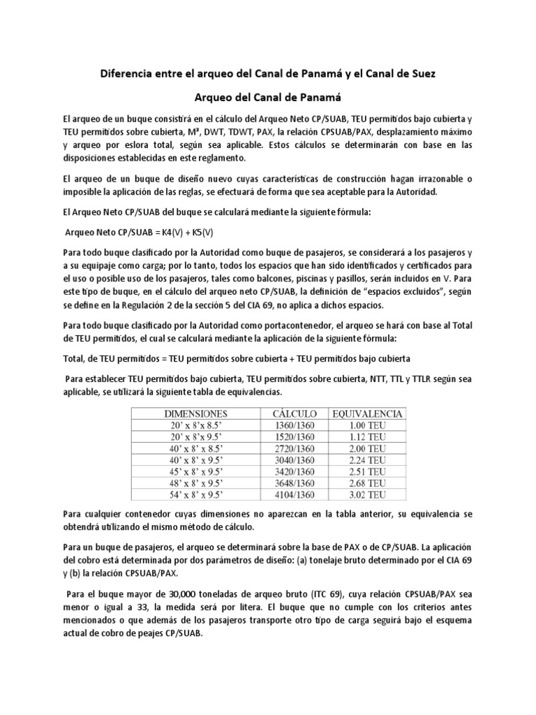 Diferencia Entre El Arqueo Del Canal de Panamá y El Canal de Suez | PDF ...