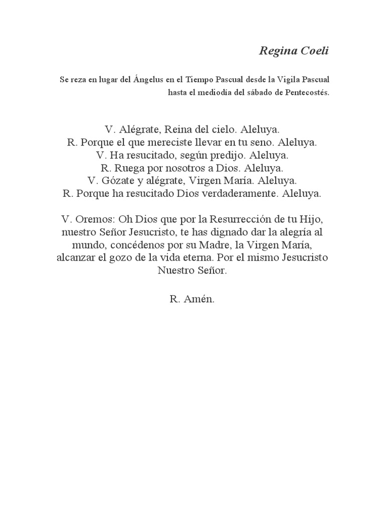 Regina Coeli: Oración Pascual | PDF | Religión y espiritualidad