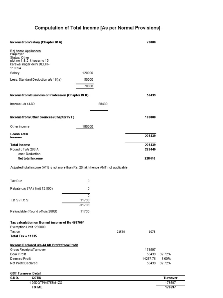 Tax Calculation for Income Analysis | PDF | Tax Refund | Income