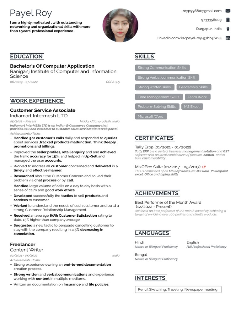 Payel Roy Resume PDF | PDF | Microsoft Excel | Communication