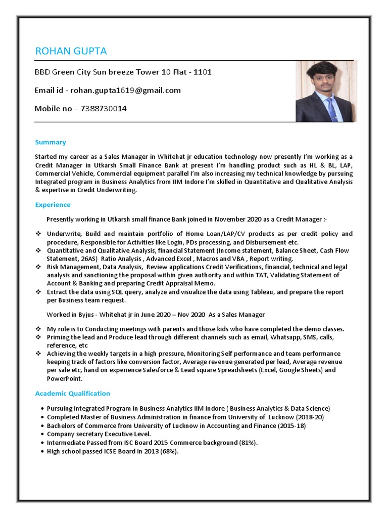Resume - Rohan IIM Indore IPBA | PDF | Analytics | Microsoft Excel