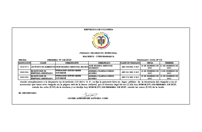 Listado de Demandas en Machetá 2023 | PDF