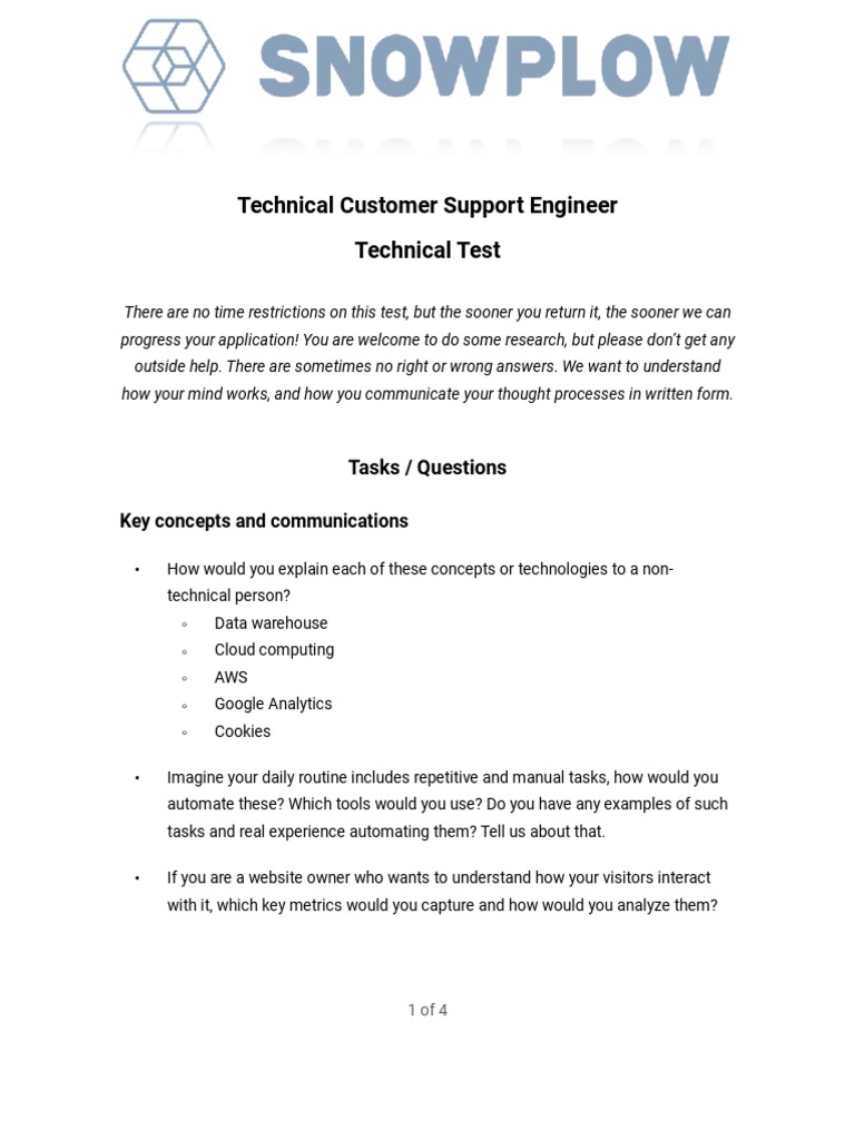 Technical Customer Support Engineer Technical Test: Tasks / Questions ...