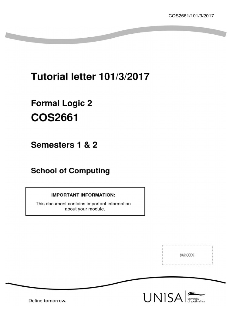 Tutorial Letter 101/3/2017: Formal Logic 2 | PDF | Argument | Logic