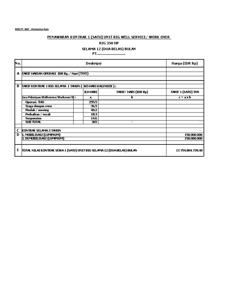 Form Penawaran Rig 350 HP - Rev1 | PDF | Pump | Pipe (Fluid Conveyance)