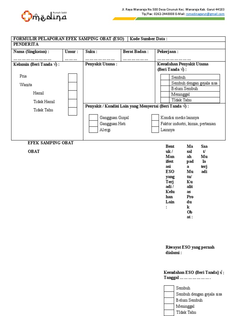 Formulir Pelaporan Efek Samping Obat | PDF