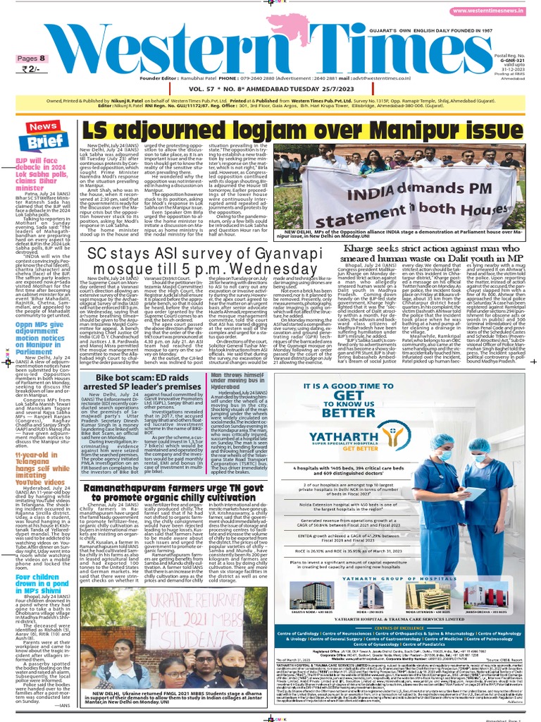 Western Times Ahmedabad-2 | PDF | Narendra Modi | Vladimir Putin