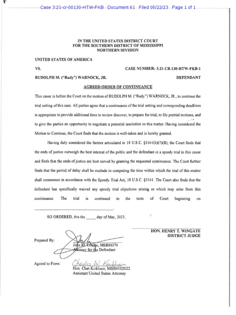 Rudy Warnock Motion To Continue | PDF