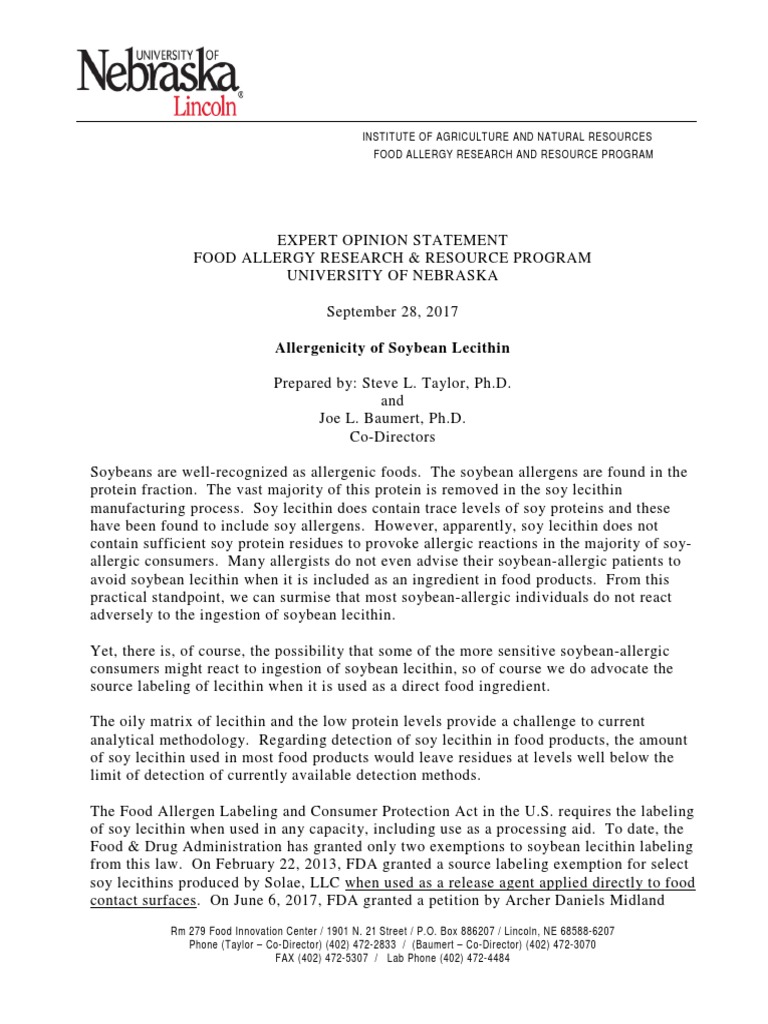 2017 - 0928 - Soy Lecithin | PDF | Food Allergy | Food And Drink